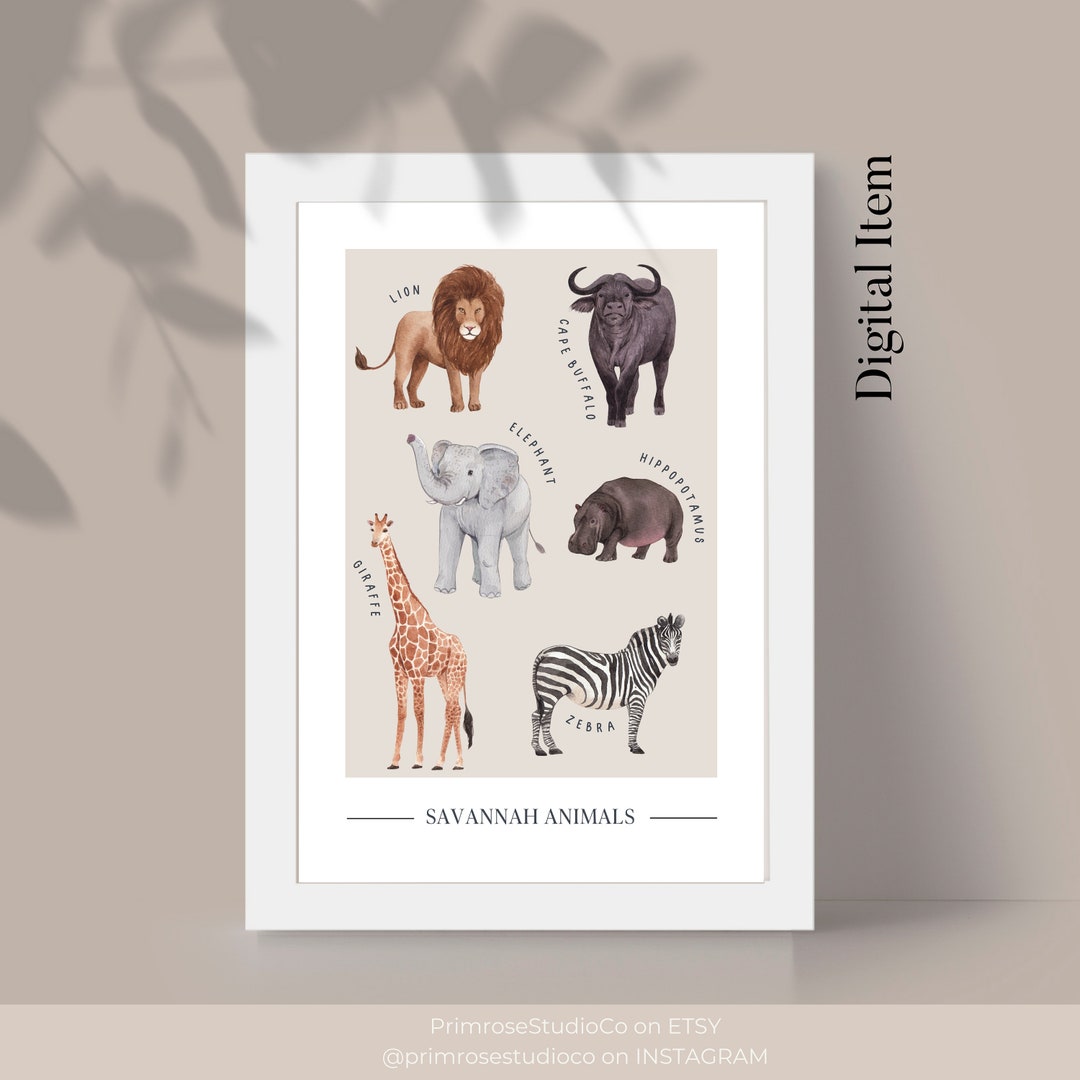 Kids Art Print Digital Printable Animals Print Savannah - Etsy