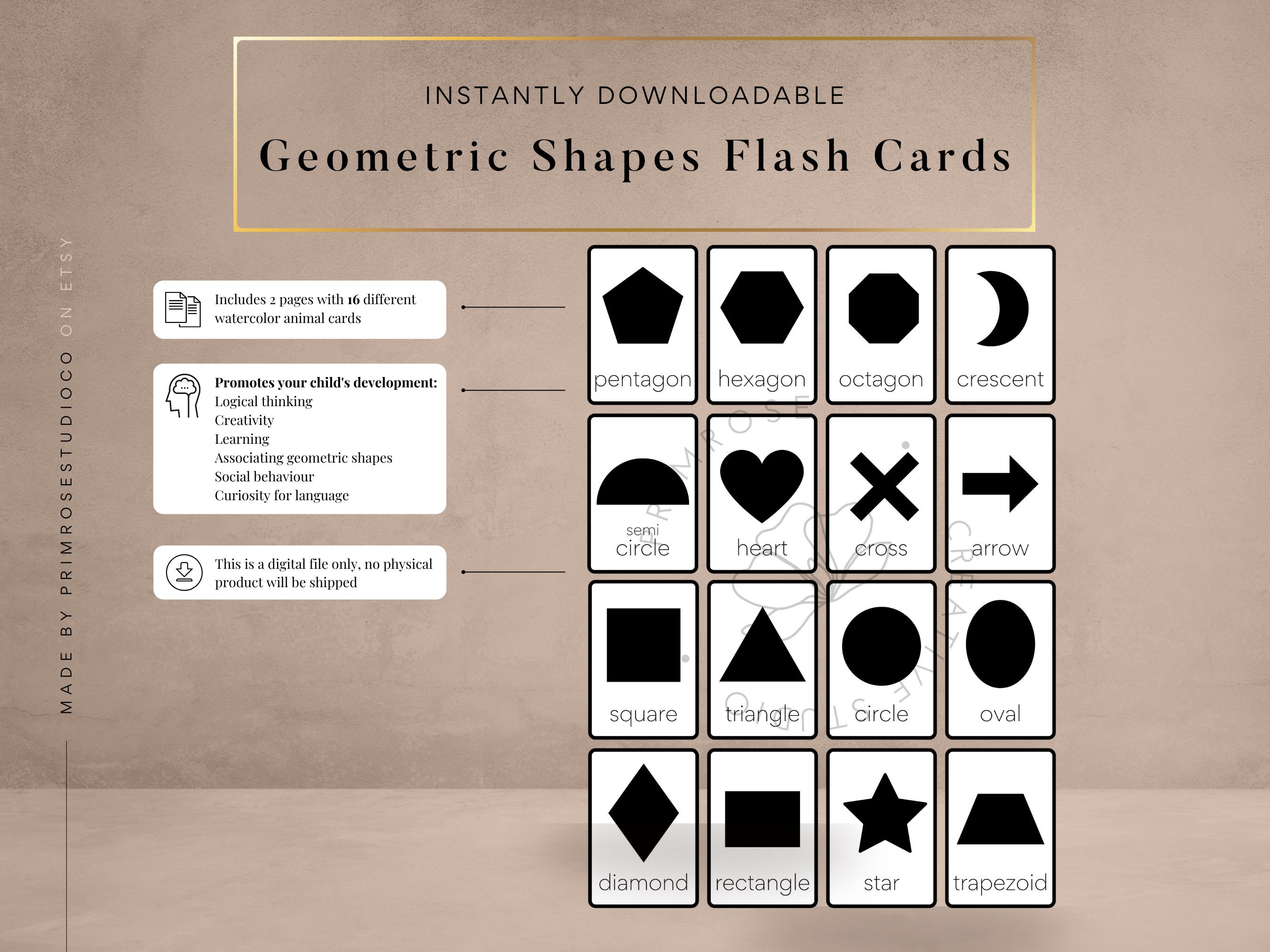 Digital Geometric Shapes Flash Cards Montessori Shapes - Etsy