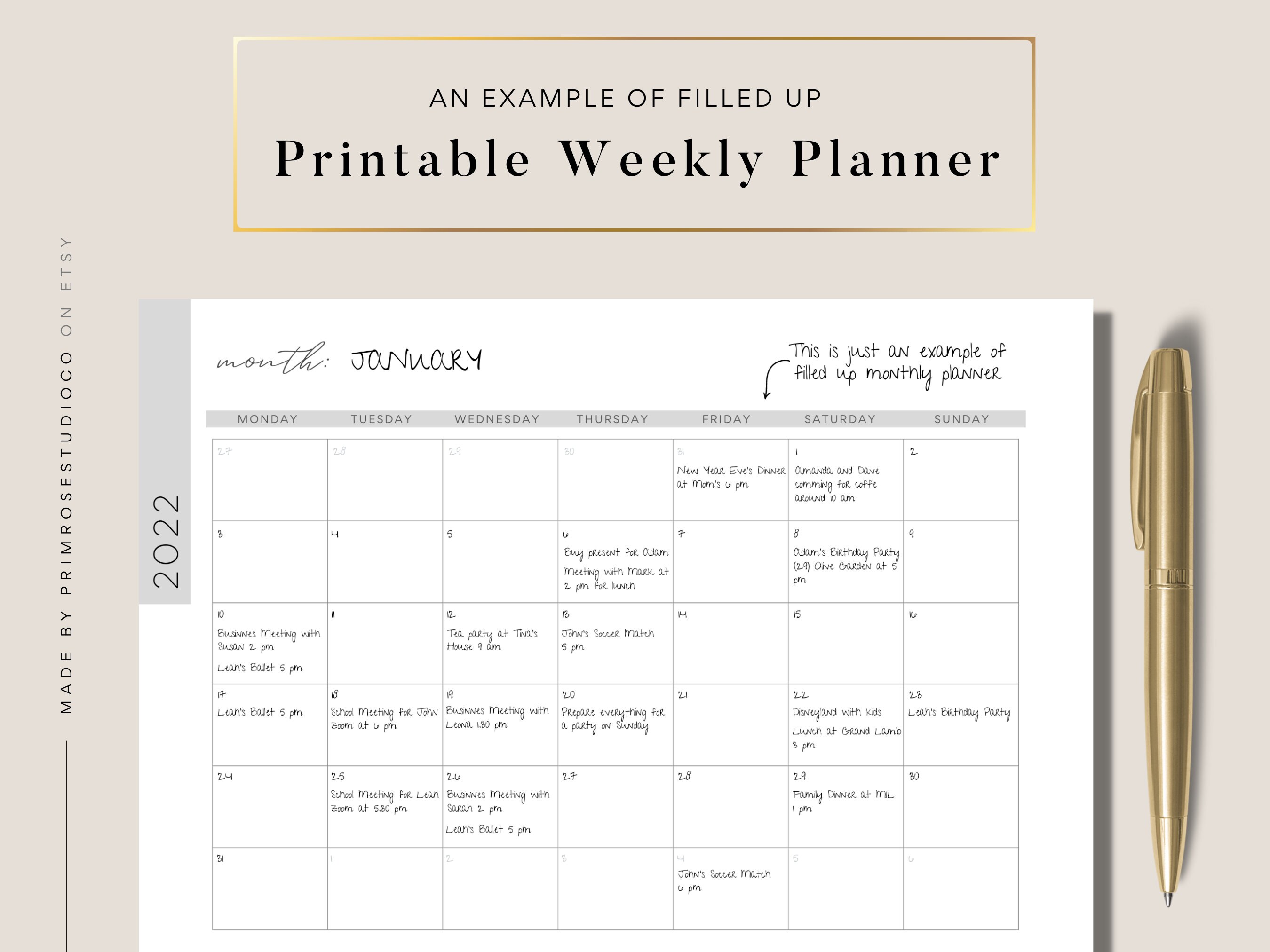 Printable Blank Monthly Planner 2022 Monthly Calendar - Etsy