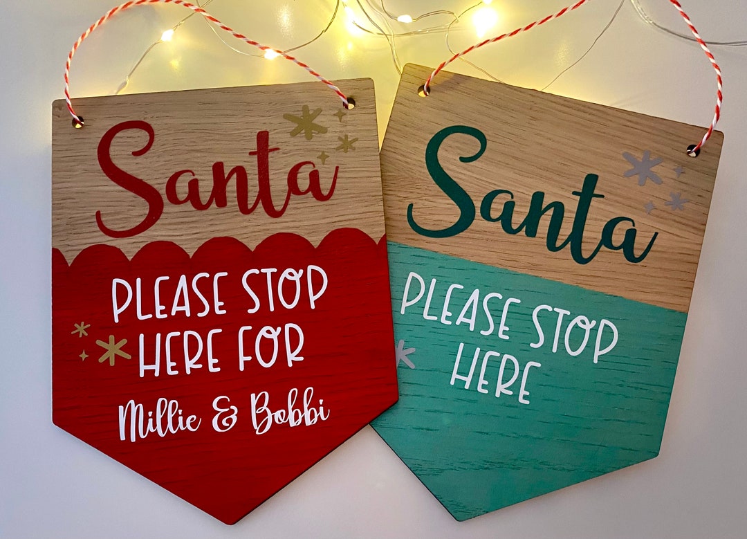 Personalized Santa Stop Here Wooden Sign: Christmas Eve Decor - Etsy UK