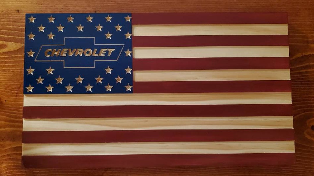 Wooden Chevy American Flag 9.25" by 16" Chevy Racing Flag. Classic ...