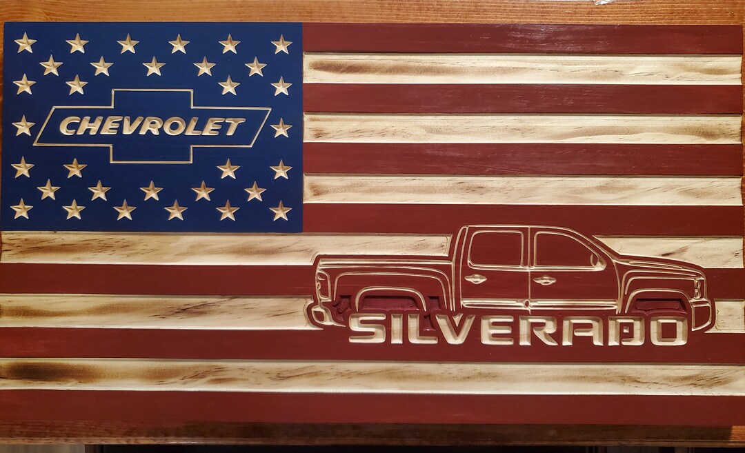 Wooden Chevy Silverado Flag 11.25" by 21" Chevy Truck Flag. Classic ...
