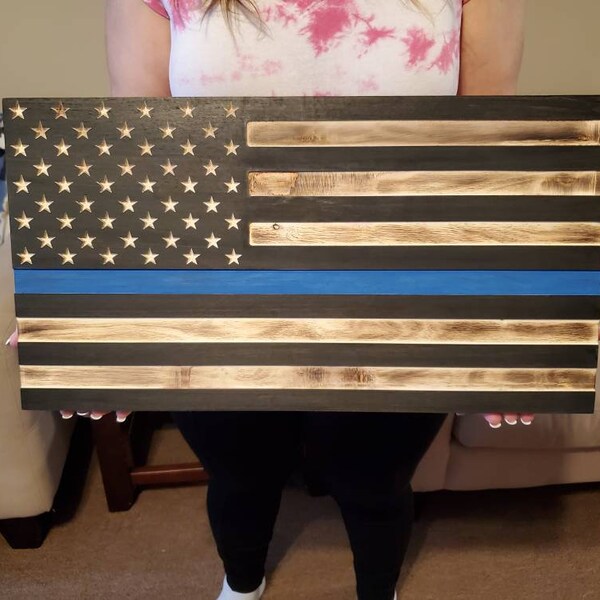 Wooden Thin Blue Line Flag - Etsy