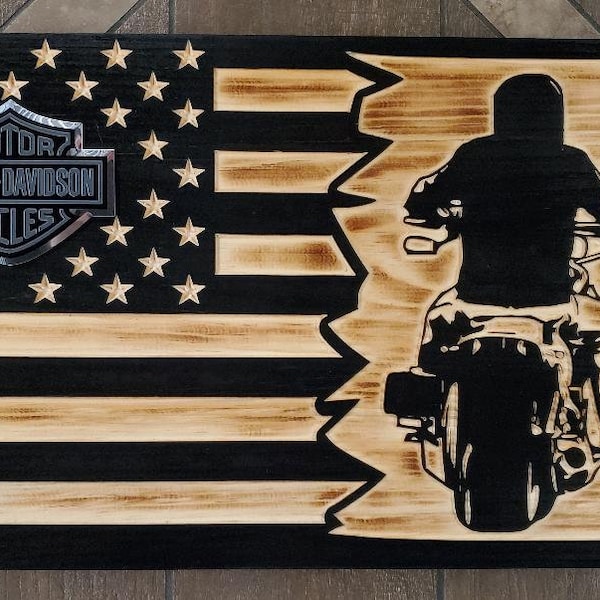 Motorcycle With American Flag Svg - Etsy