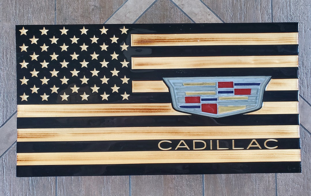 Wooden Cadillac American Flag 11.25" by 21" Caddilac Racing Flag ...