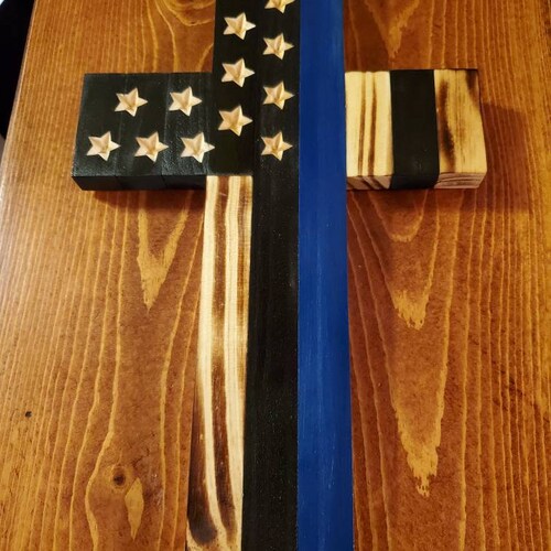 Thin Blue Line Cross Police Officer Gift TBL Flag Cross - Etsy