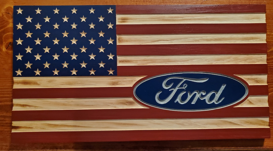 Wooden Ford American Flag 11.25" by 21" Ford Racing Flag. Classic Ford ...