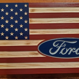 Wooden Ford American Flag 11.25" by 21" Ford Racing Flag. Classic Ford ...