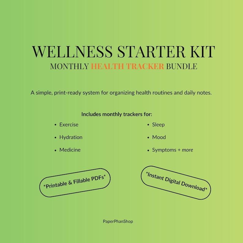 Wellness Starter Kit – Monthly Health Tracker Bundle | Printable ...