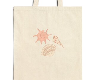 Sea Shell Screen Print Cotton Canvas Tote Bag Reusable Washable ...