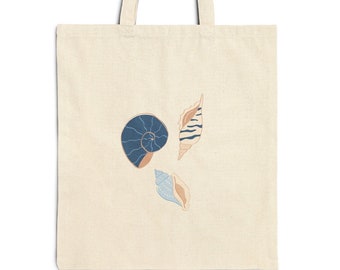 Sea Shell Screen Print Cotton Canvas Tote Bag Reusable Washable ...