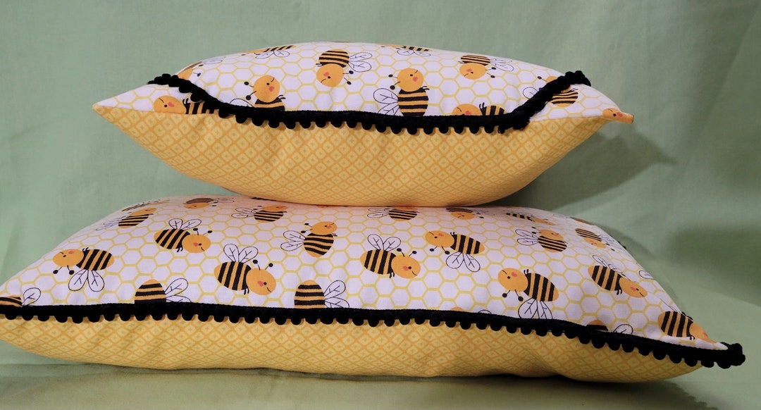Bumblebee Pillows With Inserts/ Black Pompom Trim/ Bed Decor - Etsy