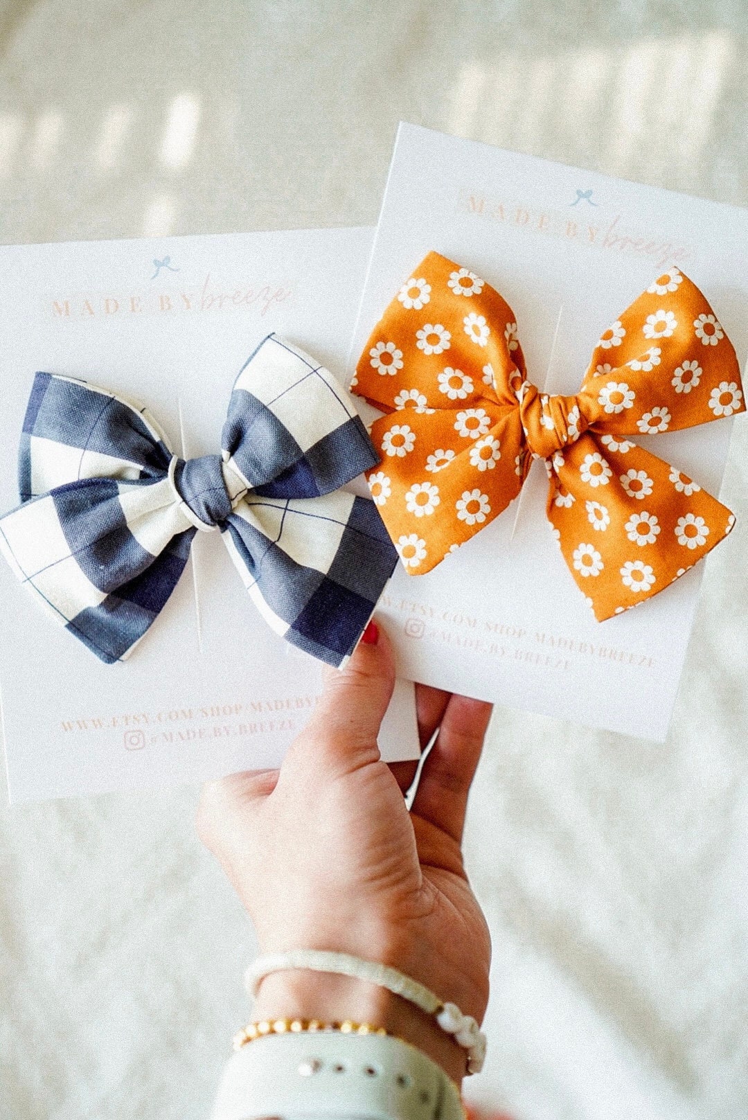 Navy Blue Window Pane & Burnt Orange Daisy Hair Bows Burnt Orange Bows ...