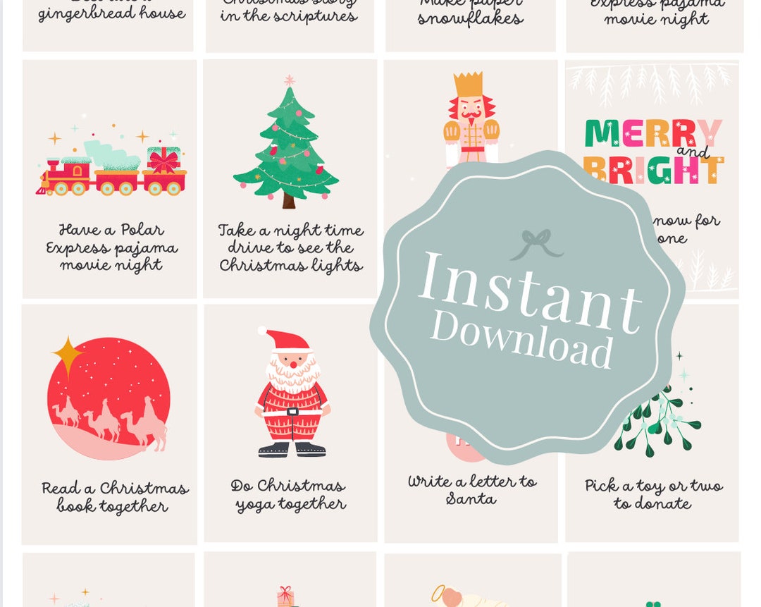 Christmas Printable Advent Calendar PDF Instant Download Holiday ...
