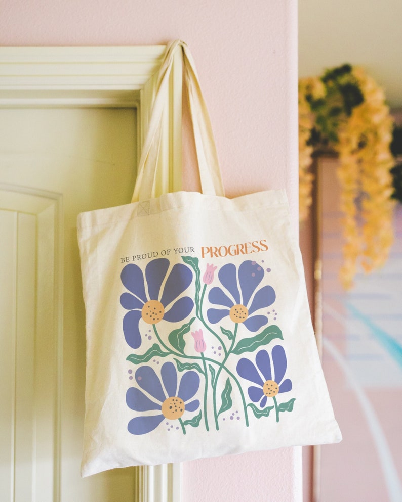 Be Proud of Your Progress Flower Tote - Boho Totebag - Inspirational ...