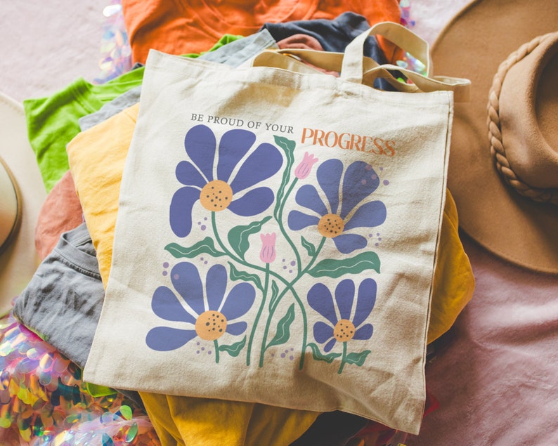 Be Proud of Your Progress Flower Tote - Boho Totebag - Inspirational ...