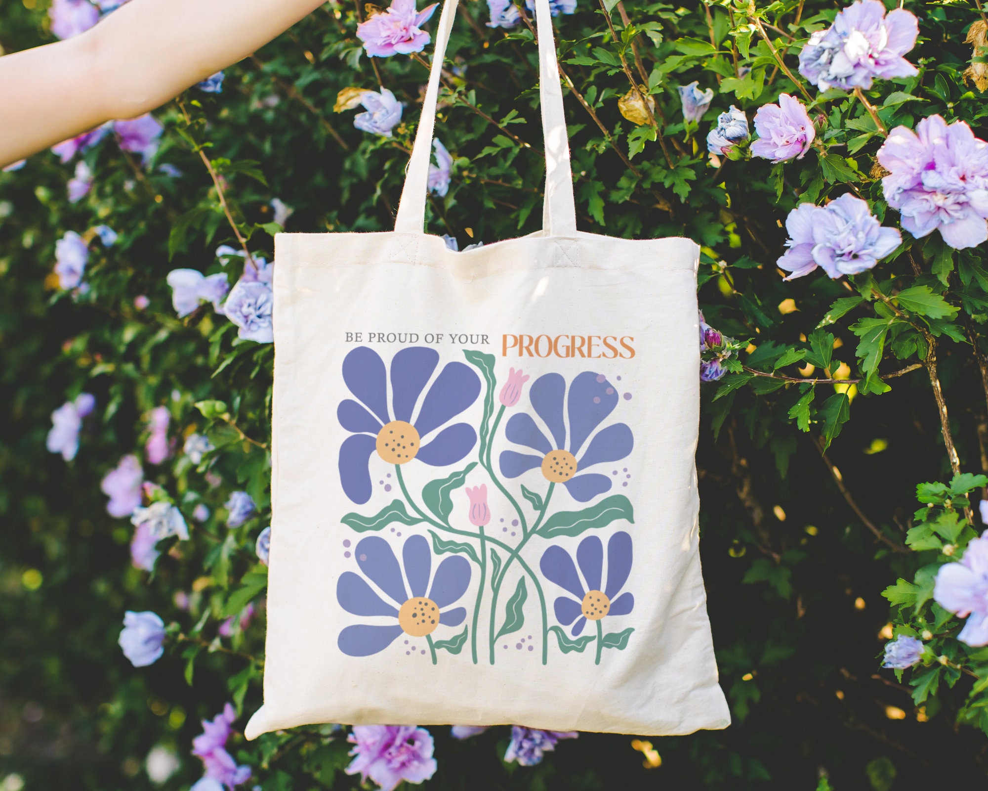 Be Proud of Your Progress Flower Tote Boho Totebag Inspirational ...