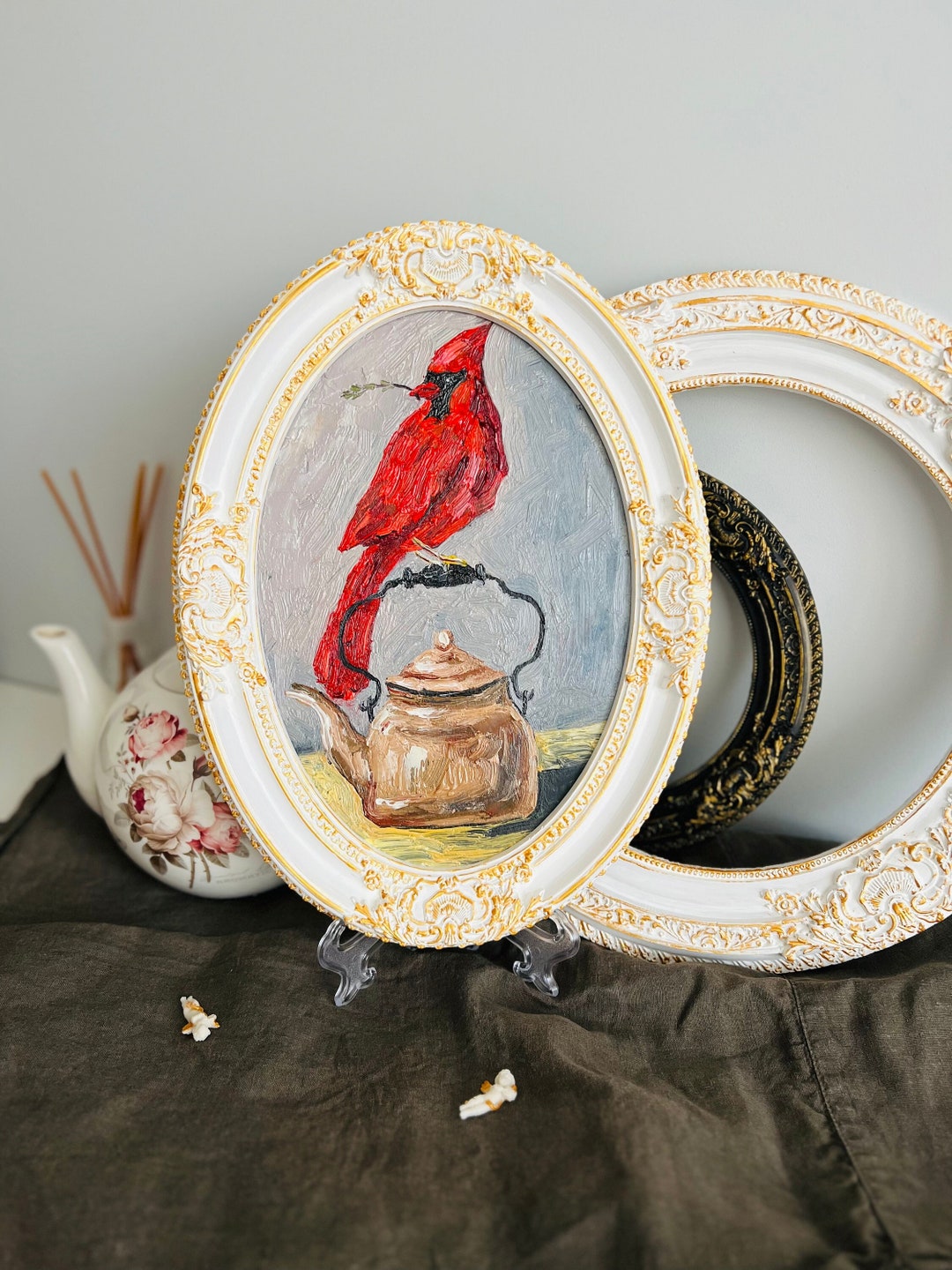 Cardinal Painting Red Bird Original Art Animal Wall Art Oil Painting ...