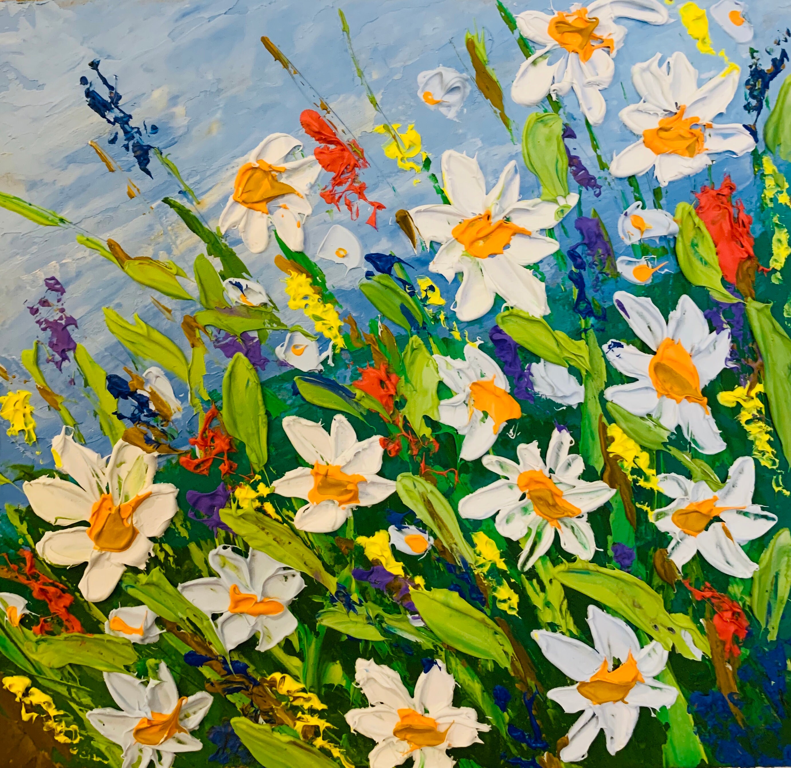 Daisy Painting Flowers Original Art Daisy Art Landscape Oil | Etsy