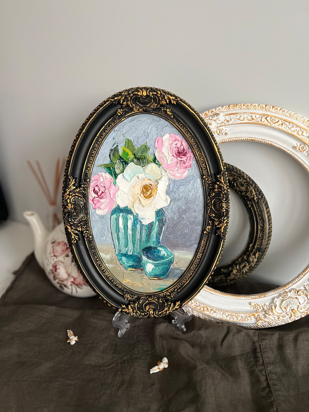 Still Life Flower Painting Original Art Framed Vintage Small Painting ...