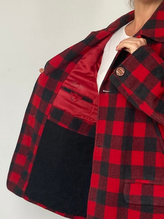 Vintage Woman Plaid Wool Coat - Red & Black plaid Ma… - Gem