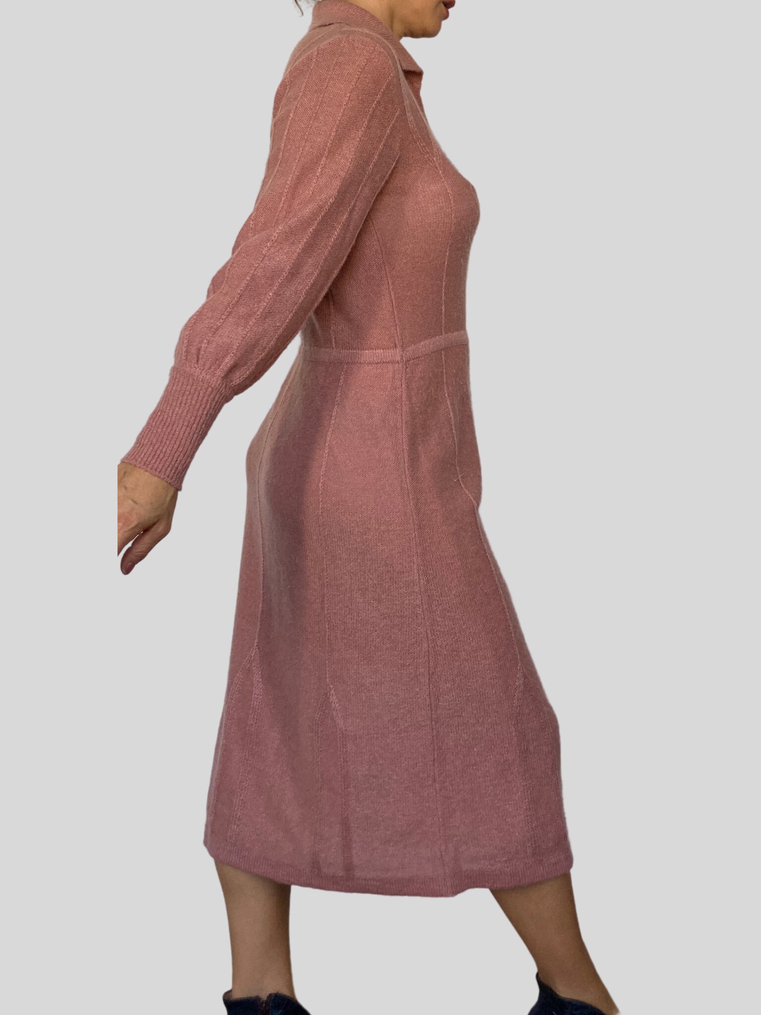 Vintage Woman Old Pink Wool Dress Puffed Sleeves Mid-calf - Etsy