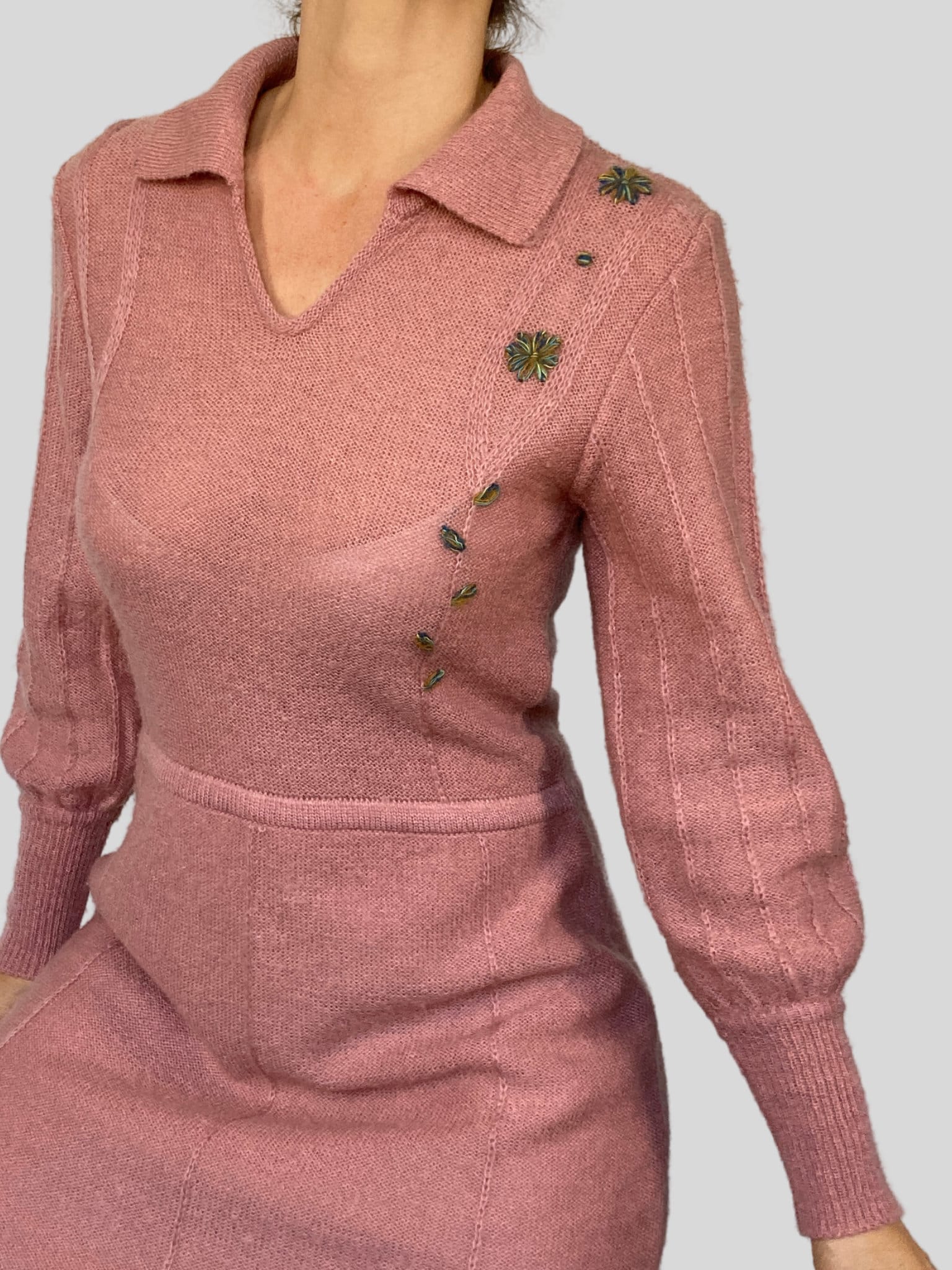 Vintage Woman Old Pink Wool Dress Puffed Sleeves Mid-calf - Etsy