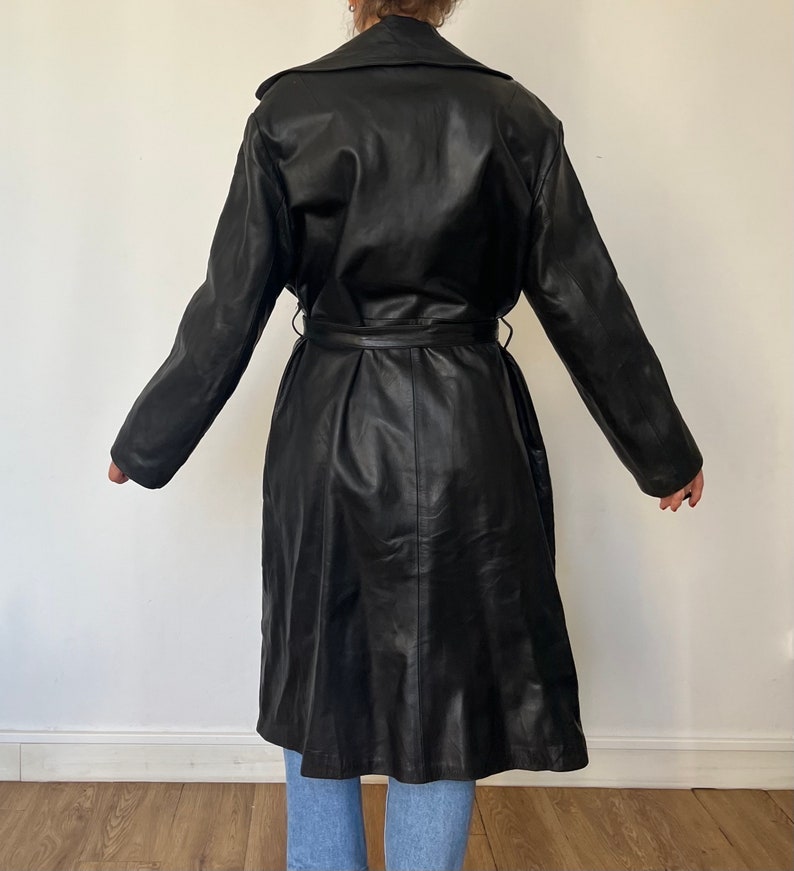 Vintage Woman Black Long Leather Trench Coat With Belt Avant Garde ...