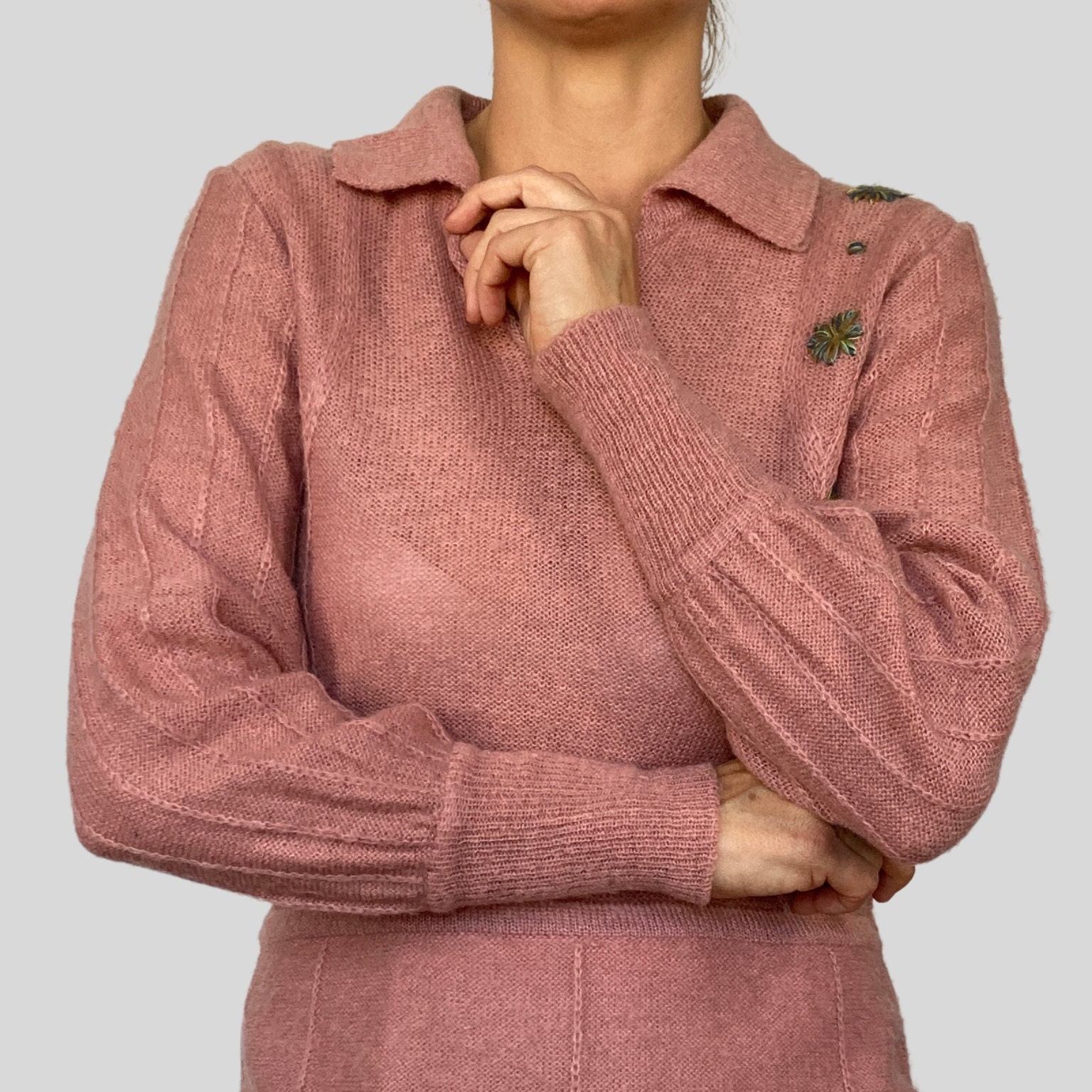 Vintage Woman Old Pink Wool Dress Puffed Sleeves Mid-calf - Etsy