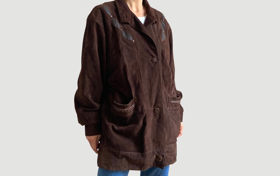 Vintage Woman Brown Suede Jacket - Oversize Avant Garde Blazer Leather ...