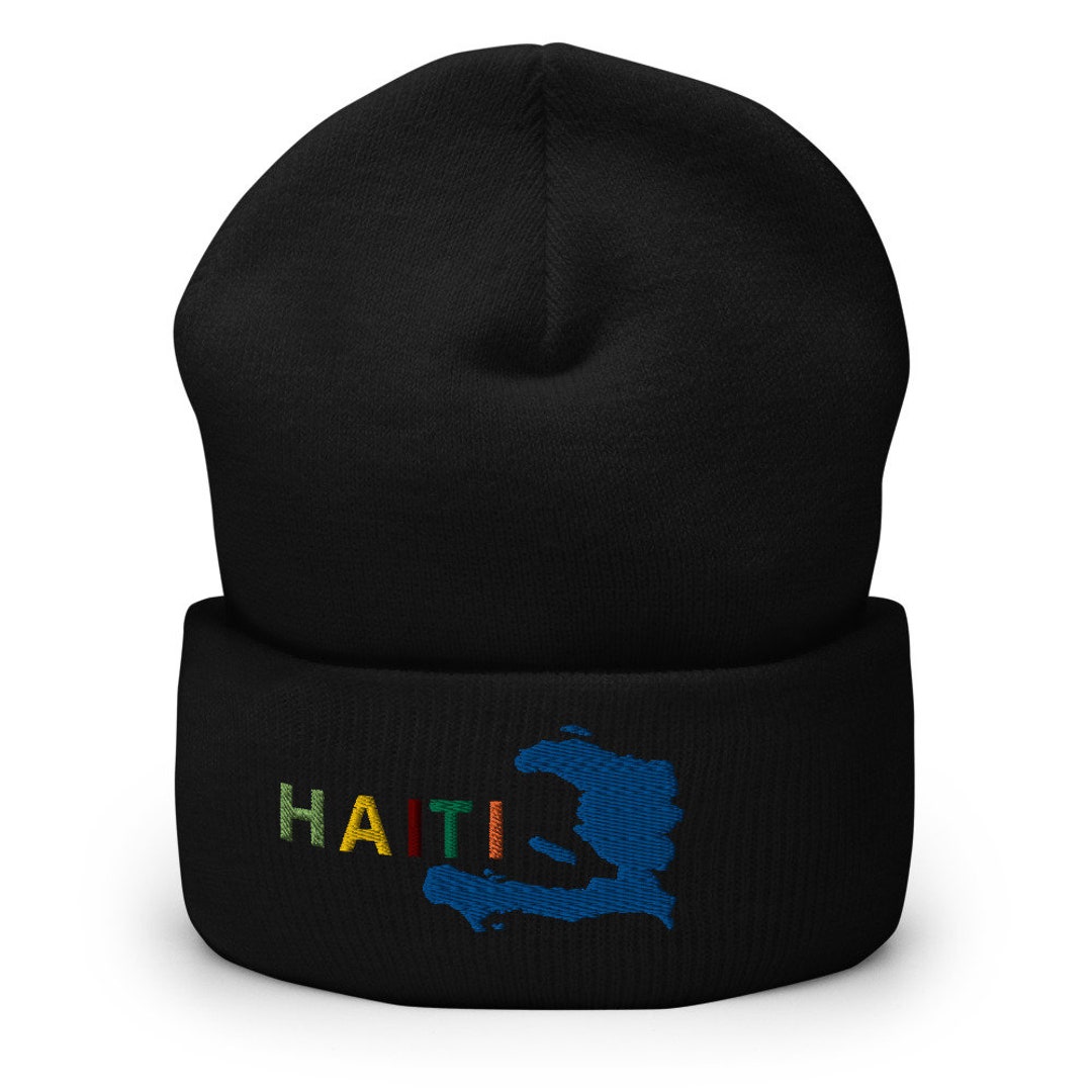 HAITI Cuffed Beanie, Haitian Map Beanie Hat, Map of Haiti Beanie Hat ...