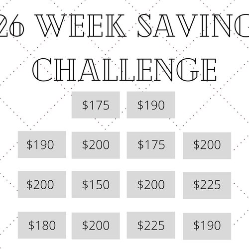 Money Saving Challenge Printable Save 5000 in 26 Weeks - Etsy