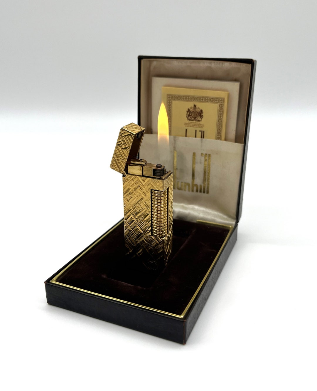 DUNHILL Rollagas Gold Plated Florentine Vintage Collectors Lighter With ...