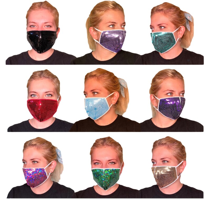 Reusable Sequin Face Masks for Adults - Certified Cotton Triple Layer ...