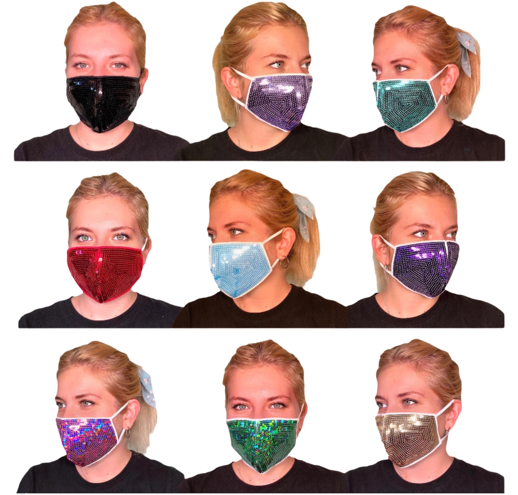 Reusable Sequin Face Masks for Adults - Certified Cotton Triple Layer ...