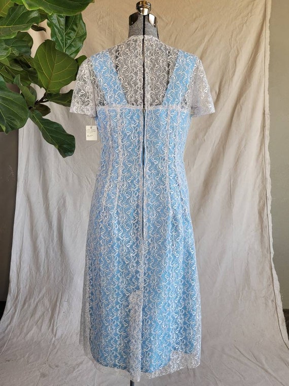 1960s Lace & Blue Brocade Party Dress - Gem