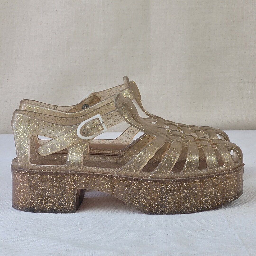 1980s 'medusa Jellys' Gold Jelly Platform Sandals - Etsy