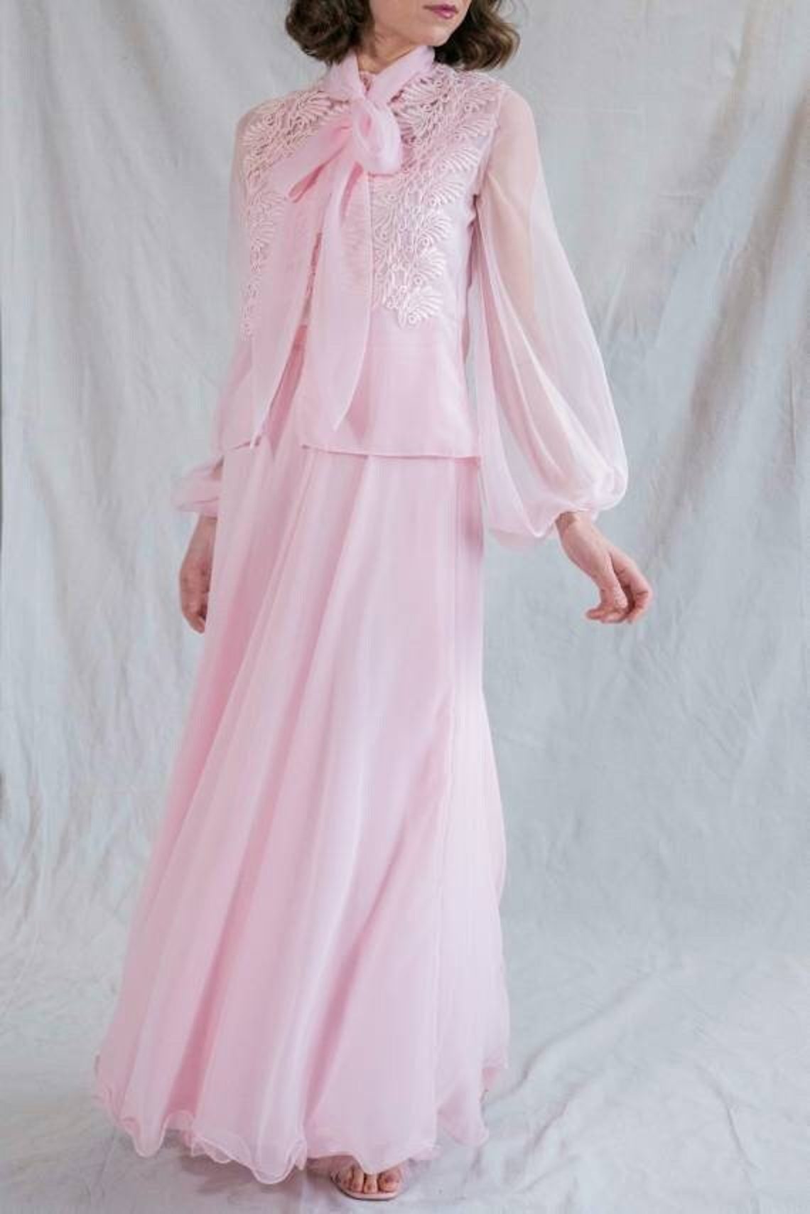 1970s 'lillie Ruben' Pale Pink Chiffon Maxi Skirt Set - Etsy