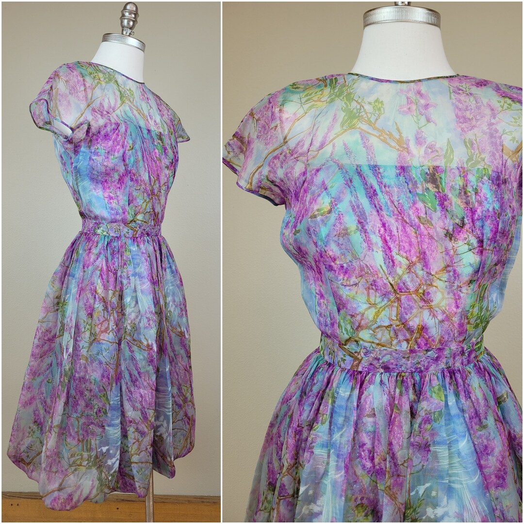 1950s 'I. Magnin' Gorgeous Silk Watercolor Floral Print Dress - Etsy