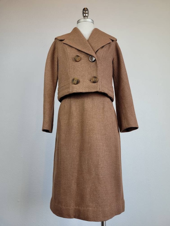 1950s Cropped Jacket Brown Wool Suit Set - Gem