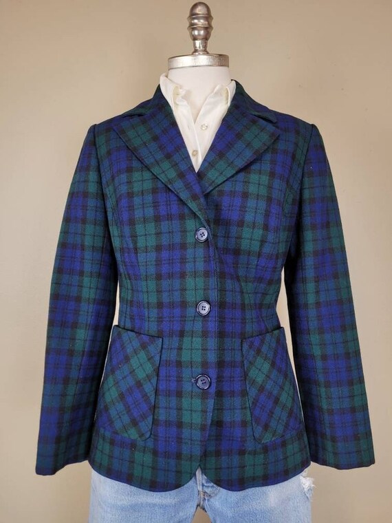 1970s 'Pendleton' Green Blue Tartan Plaid Blazer - Gem
