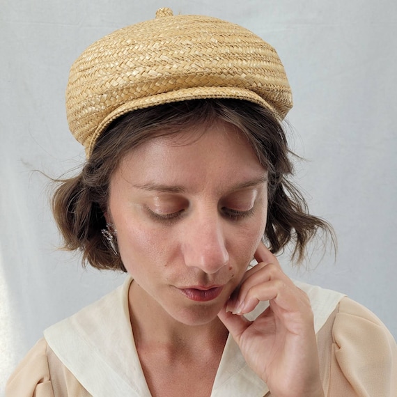1960s Straw Mod Newsboy-style Hat - Gem