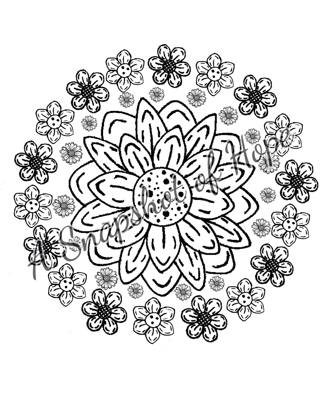 Circle Flower Arrangement/ Coloring Page/ Digital Download/kid Activity ...