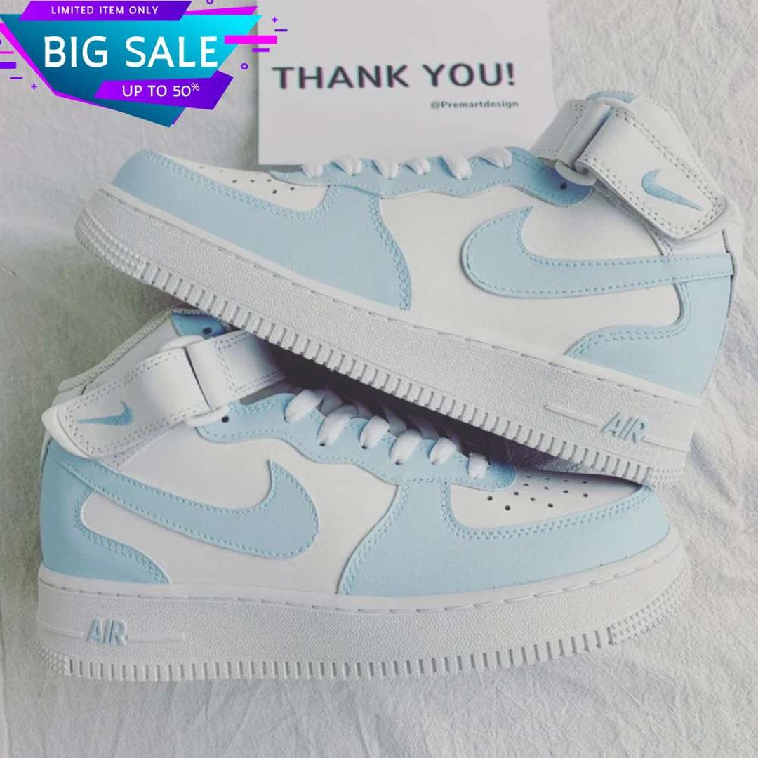 Baby Blue Custom Air Force 1 Mids, Hand Painted Custom Af1 Custom ...
