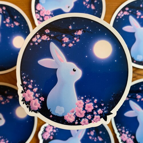 Moon Bunny Vinyl Sticker Kawaii Bunny Die-cut Animal | Etsy