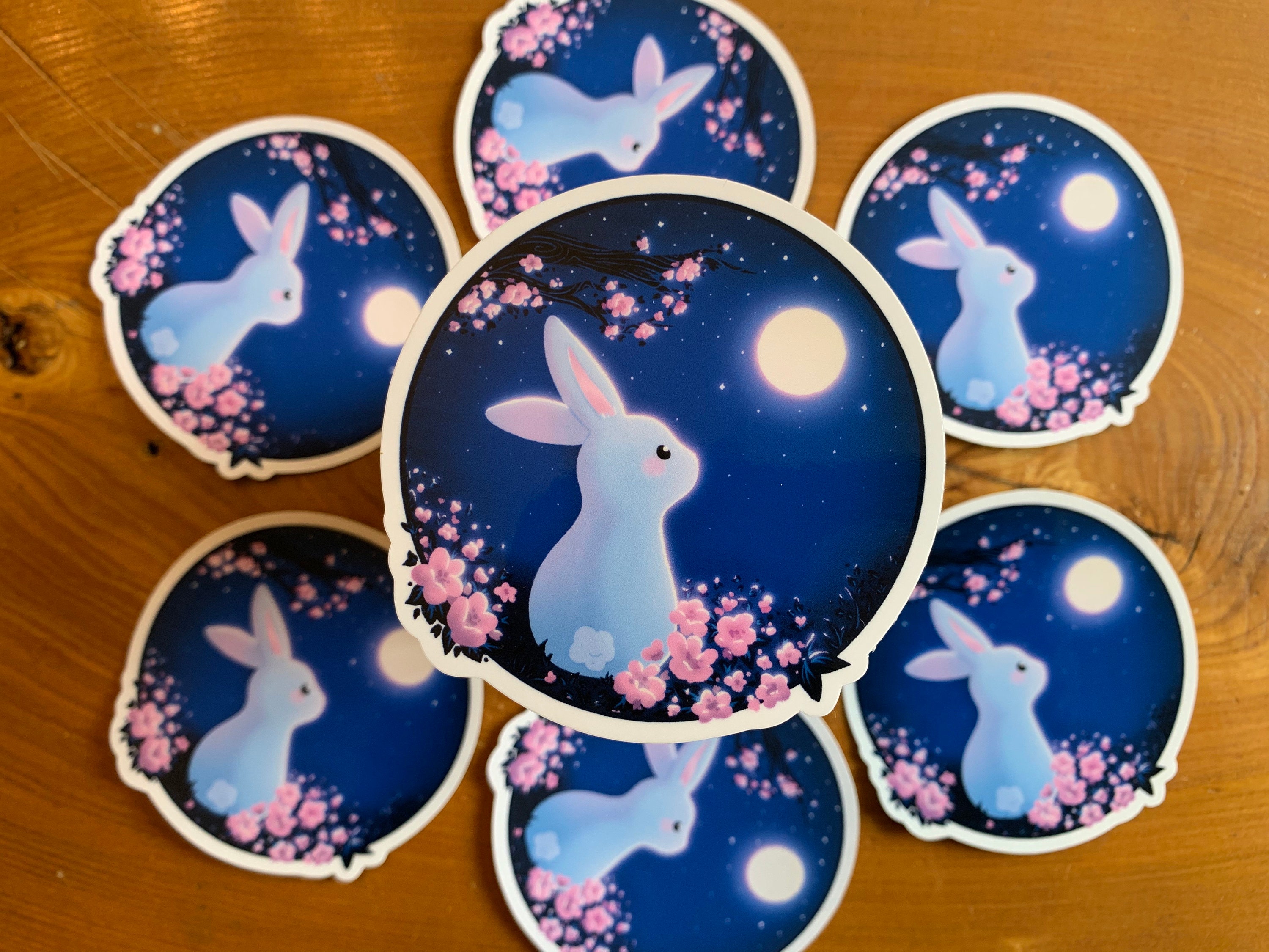 Moon Bunny Vinyl Sticker Kawaii Bunny Die-cut Animal | Etsy