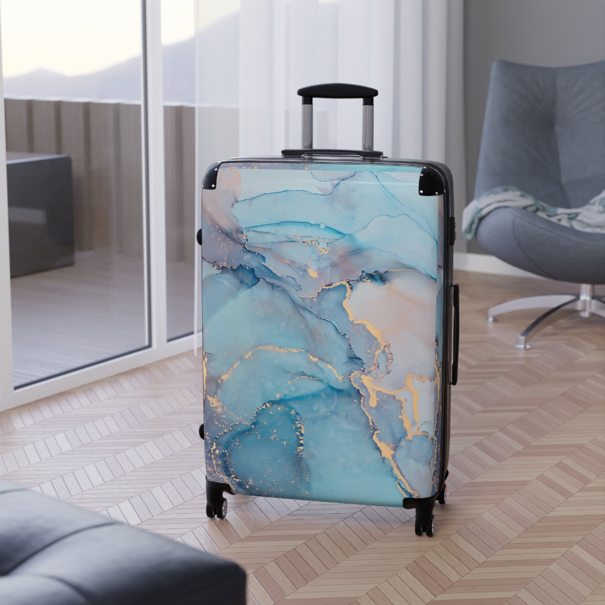 Blue Watercolor Art Carry on Luggage Suitcase, Trendy Travel Cabin ...