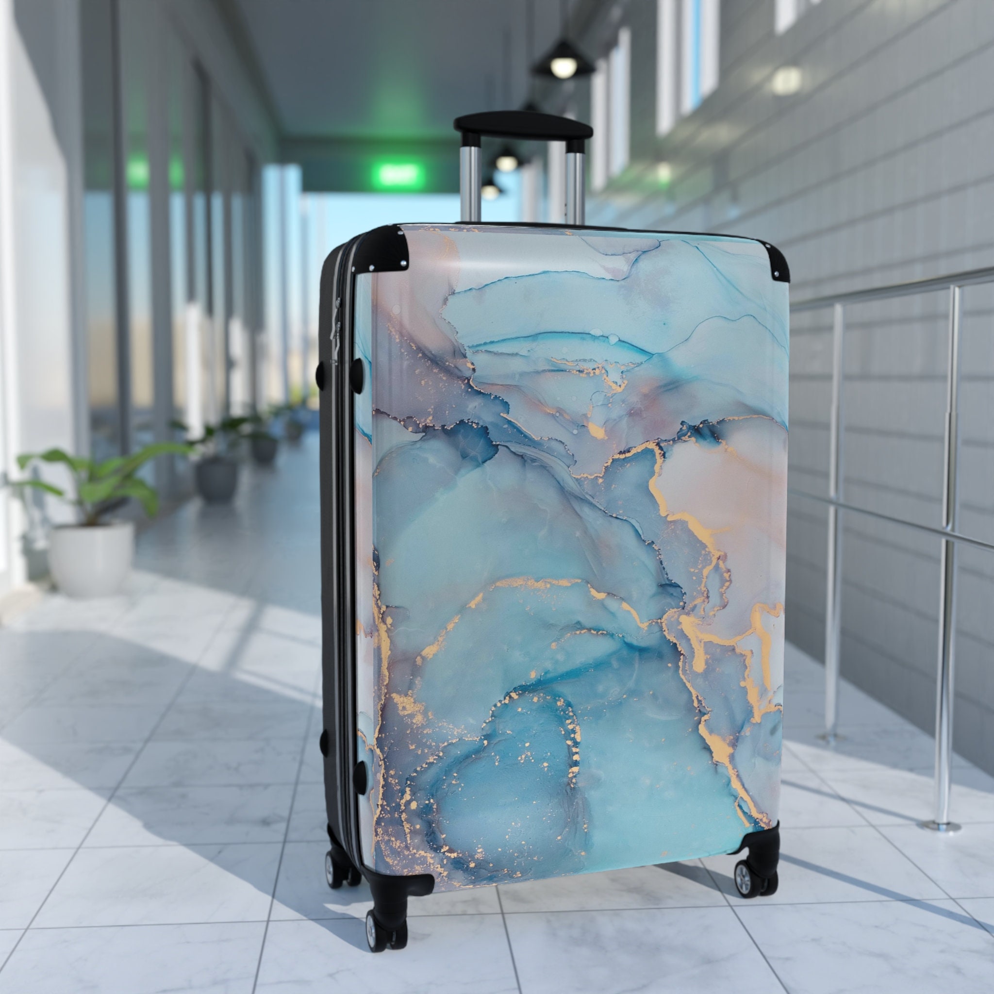 Blue Watercolor Luggage Cover, Artistic Suitcase Cover, Modern Travel ...