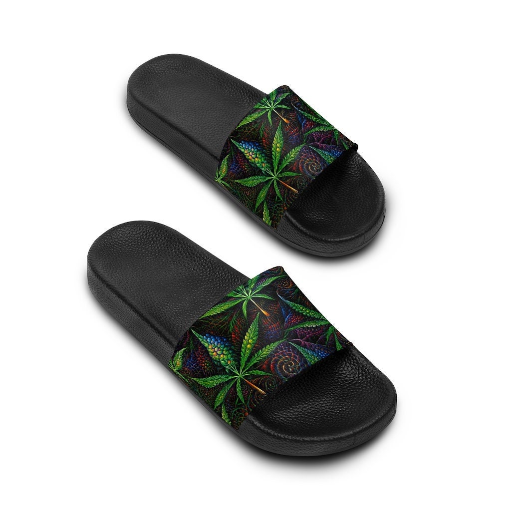 Trippy Weed Art Slide Sandals Cannabis Plant Women's - Etsy
