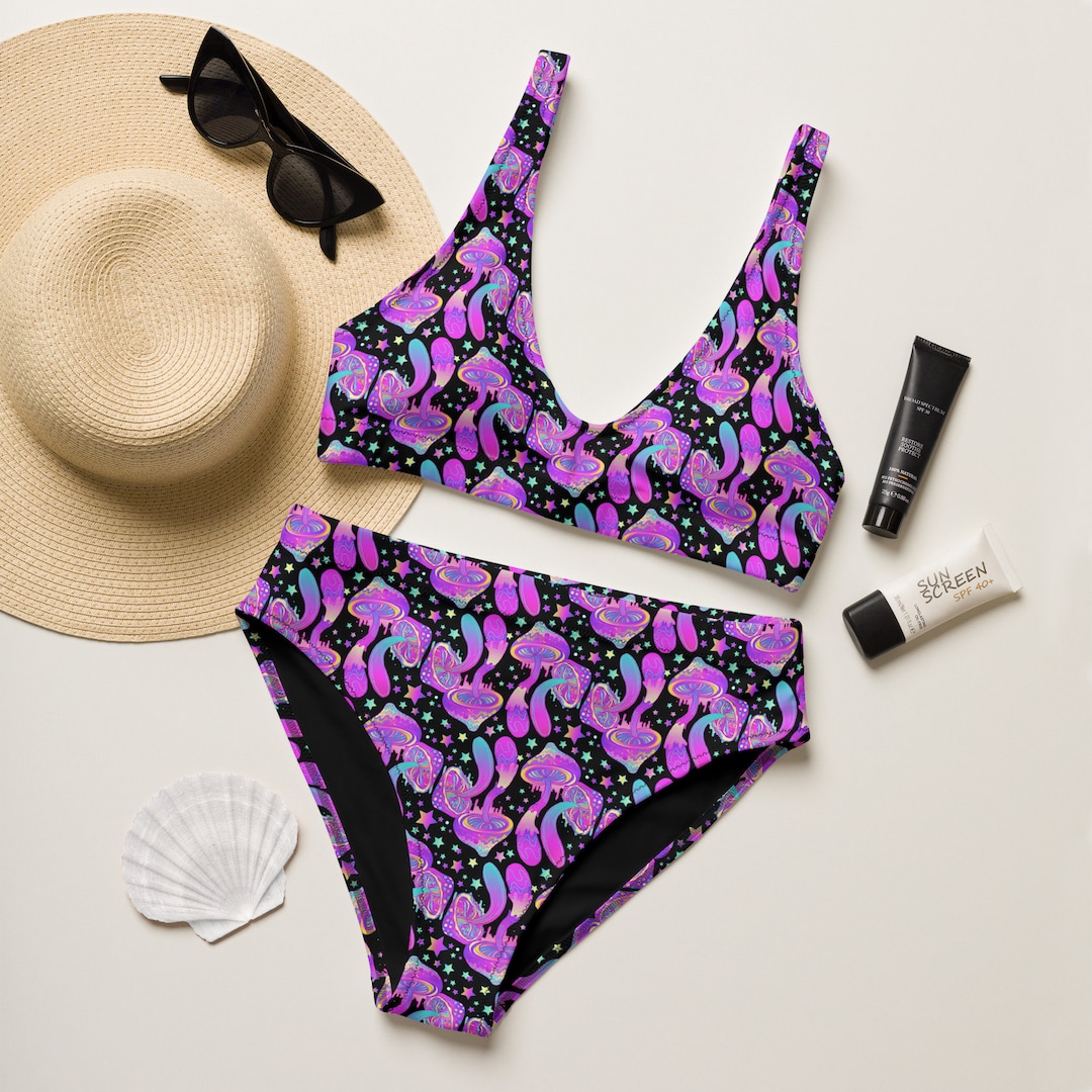 Trippy Mushroom Swim Suit, Psychedelic Rave Outfit, Recycled High ...